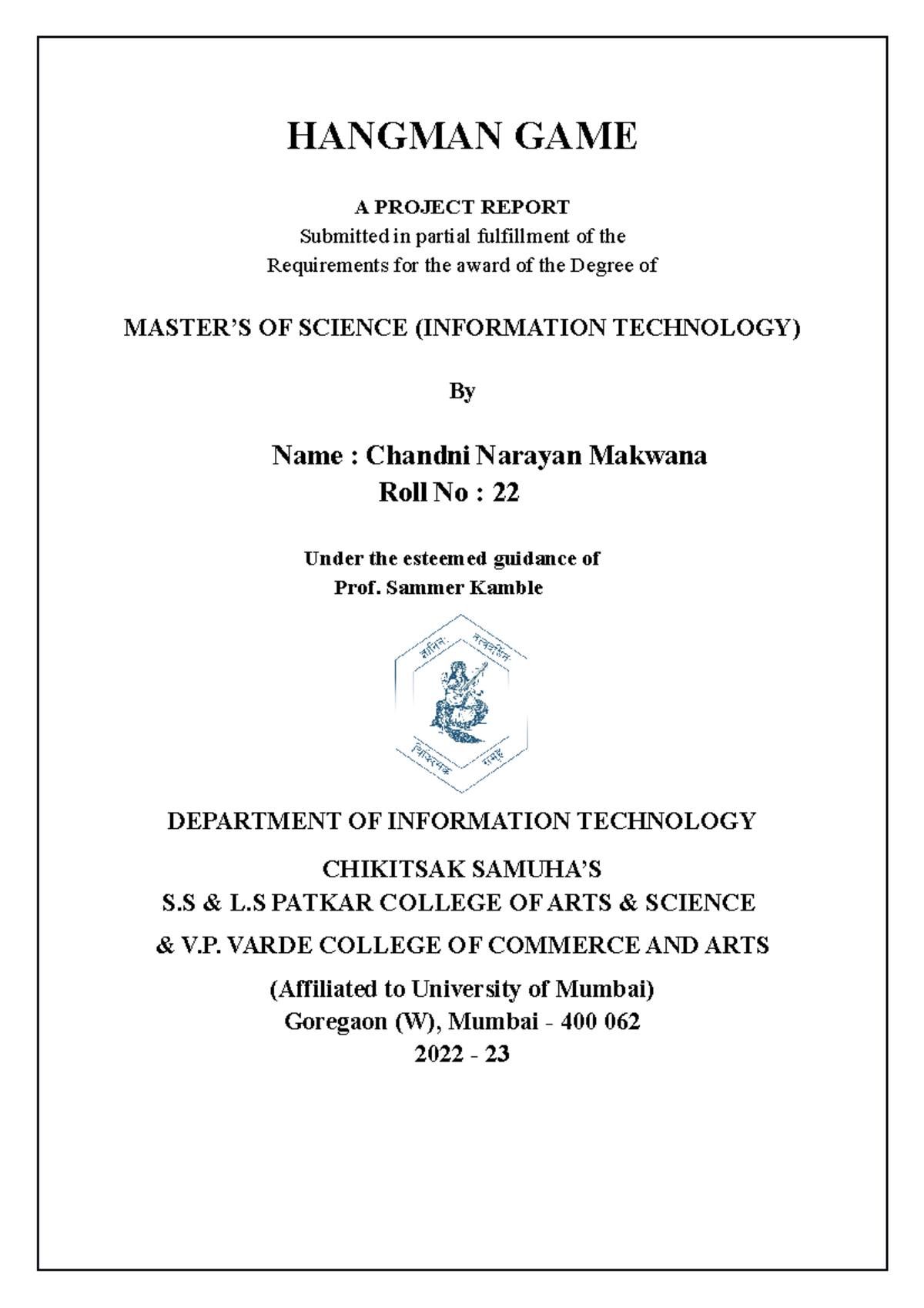 Hangama GAME - Research - HANGMAN GAME A PROJECT REPORT Submitted in ...