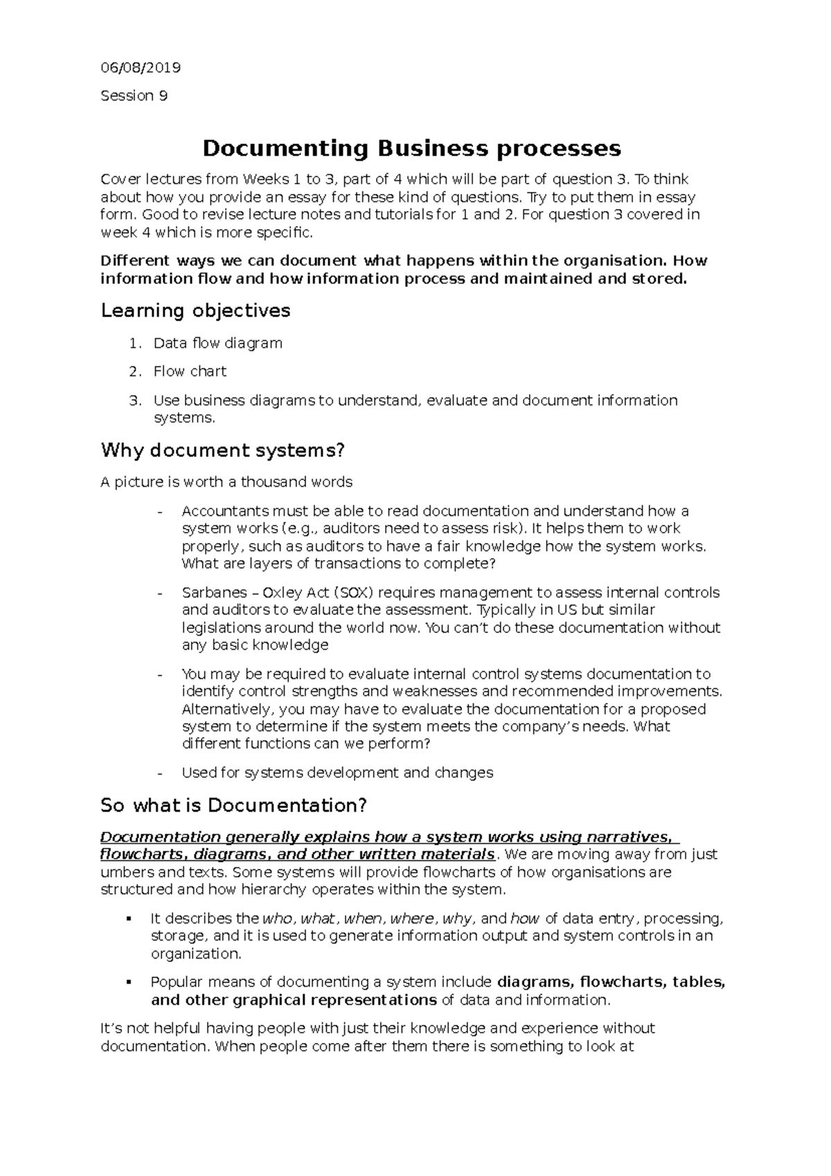 Session 9 Documenting Business processes - To think about how you ...