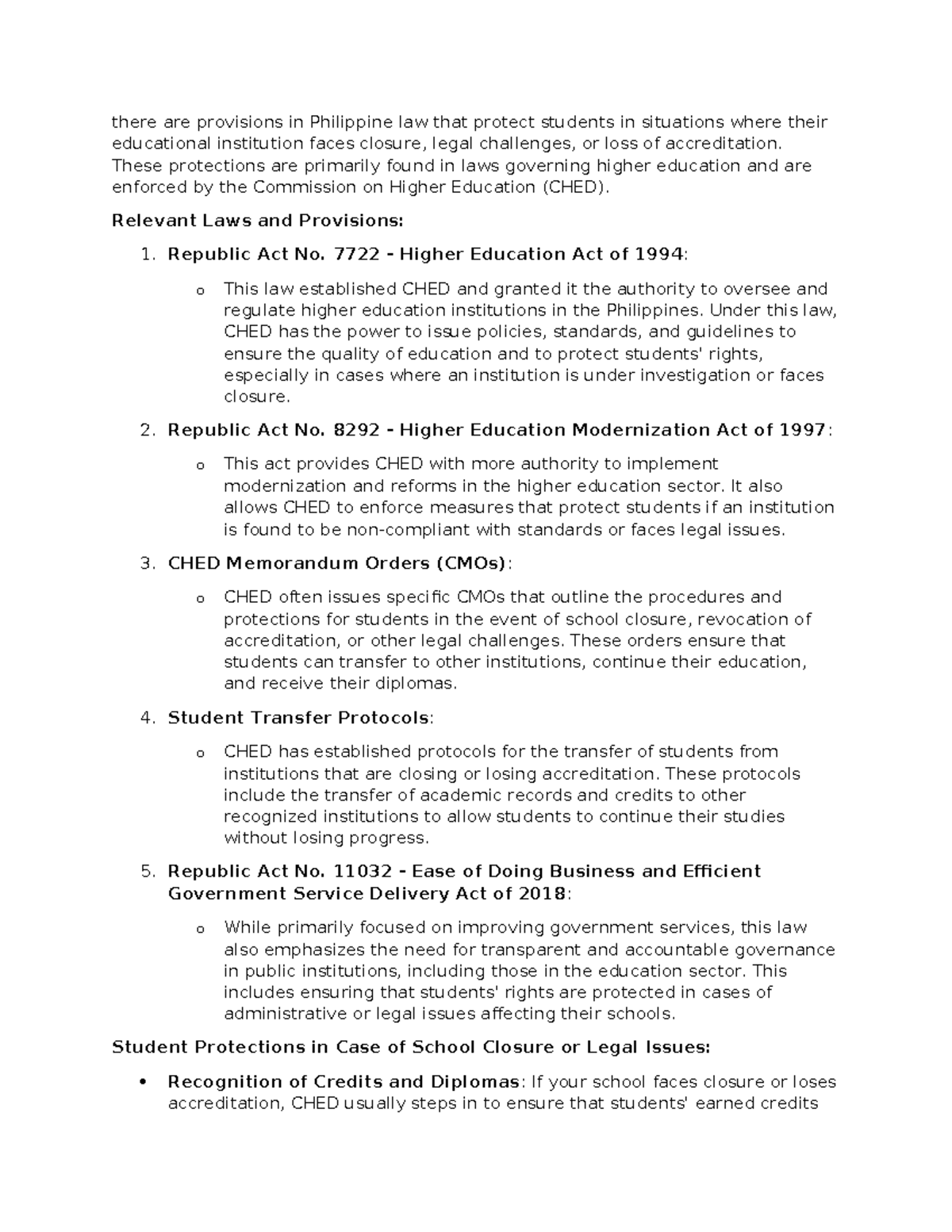 There are provisions in Philippine law that protect students in ...