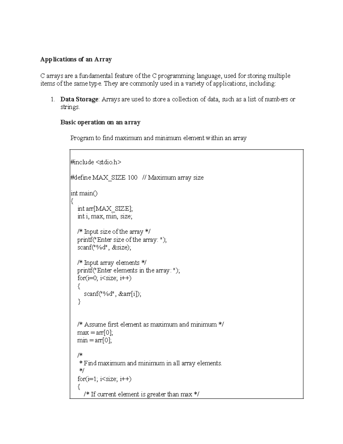 Application of an array - Applications of an Array C arrays are a fundamental feature of the C ...