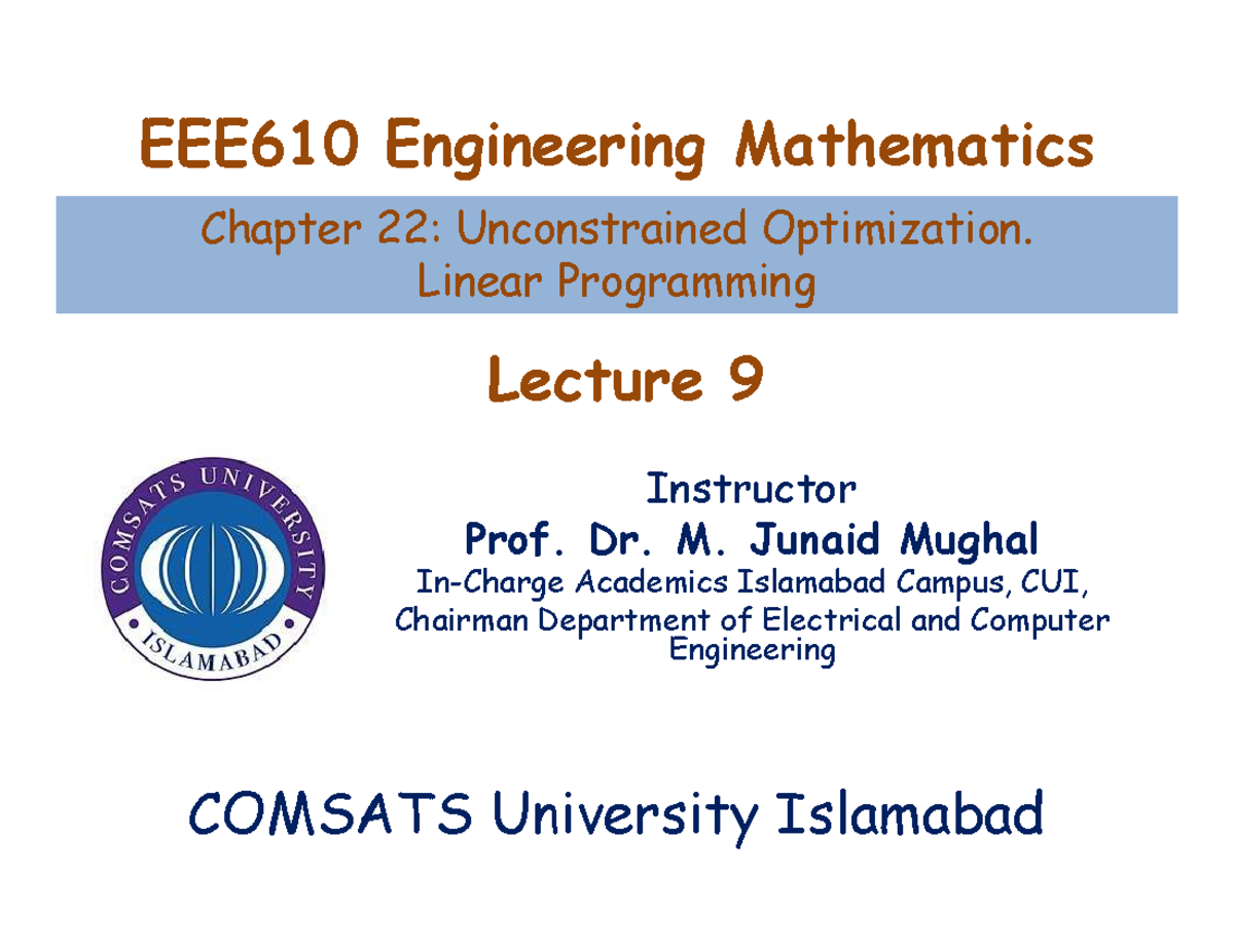 EEE610 Engineering Mathematics Lecture 9 - EEE610 Engineering Mathematics Chapter 22 ...
