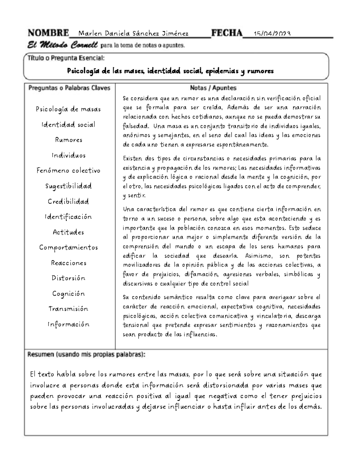 Rumor y pánico en las multitudes - Marlen Daniela Sánchez Jiménez 15/04 ...