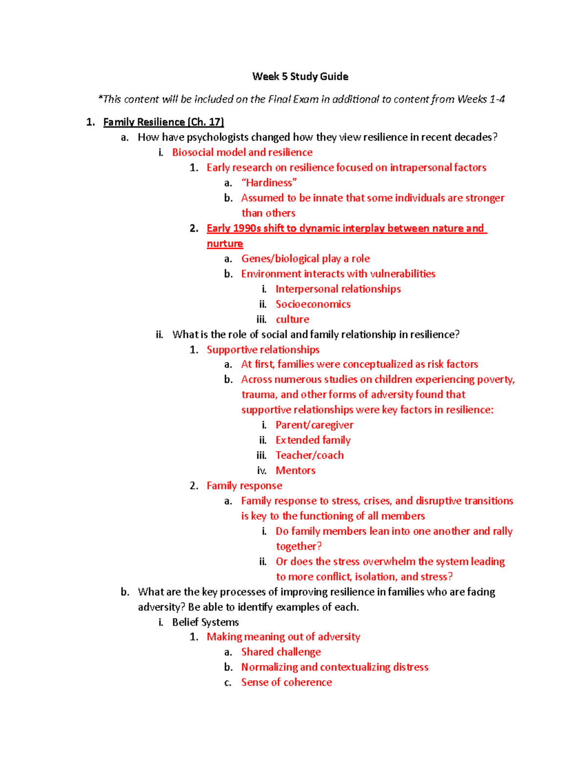 Week 5 Study Guide - Dr. Shelby Scott - Week 5 Study Guide *This ...