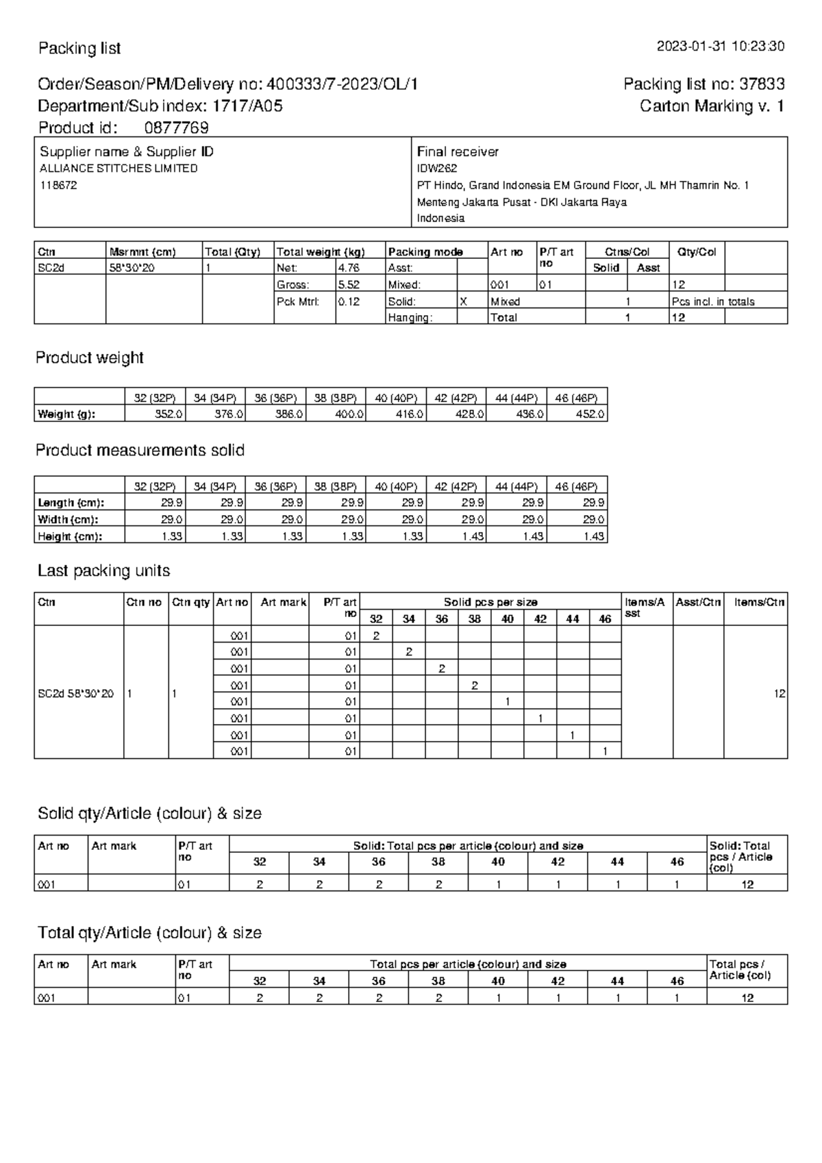 0063-23 PL - OK go - Product weight Product measurements solid Packing ...