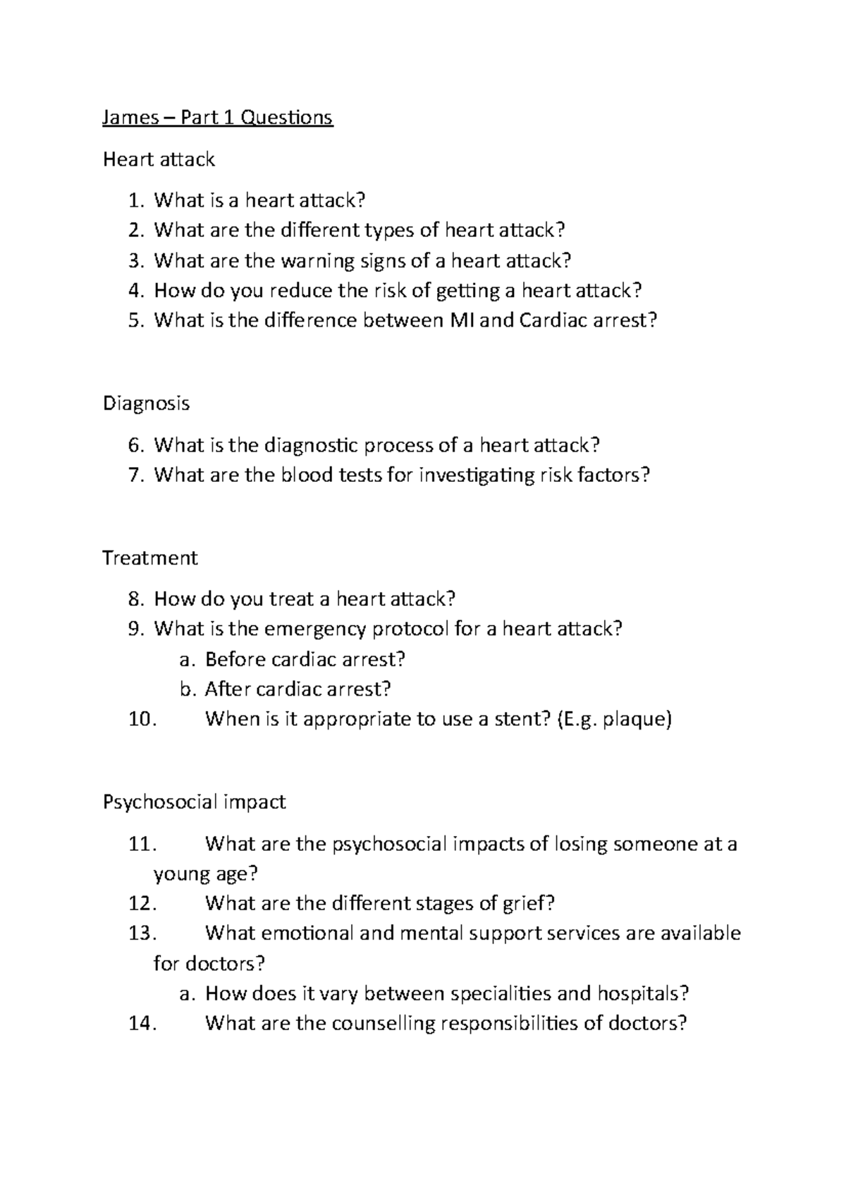 Pbl qs WU 1802 - James – Part 1 Questions Heart attack What is a heart ...