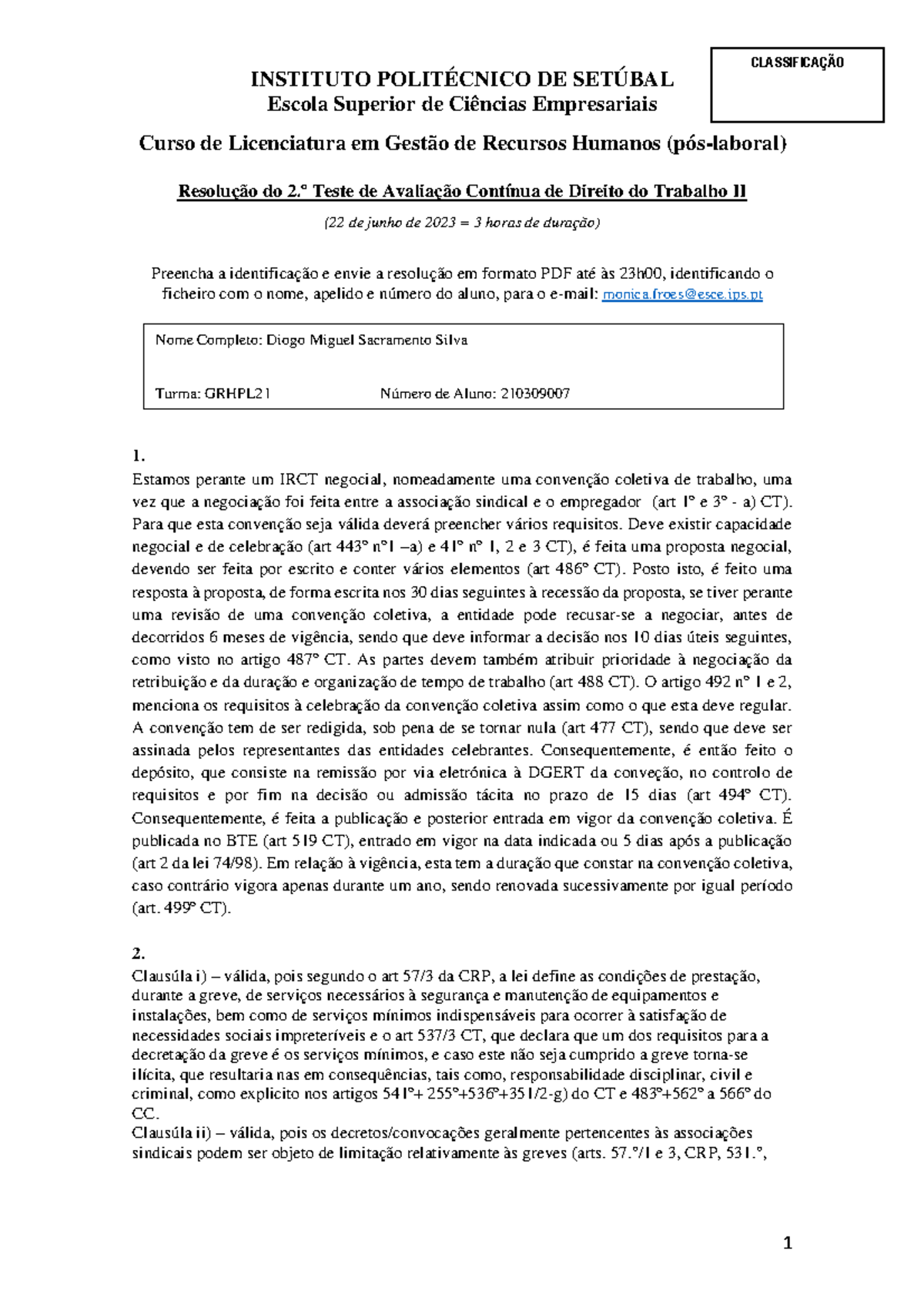 2 Teste de DTII (online) - 12,5 valores - 1 INSTITUTO POLITÉCNICO DE ...