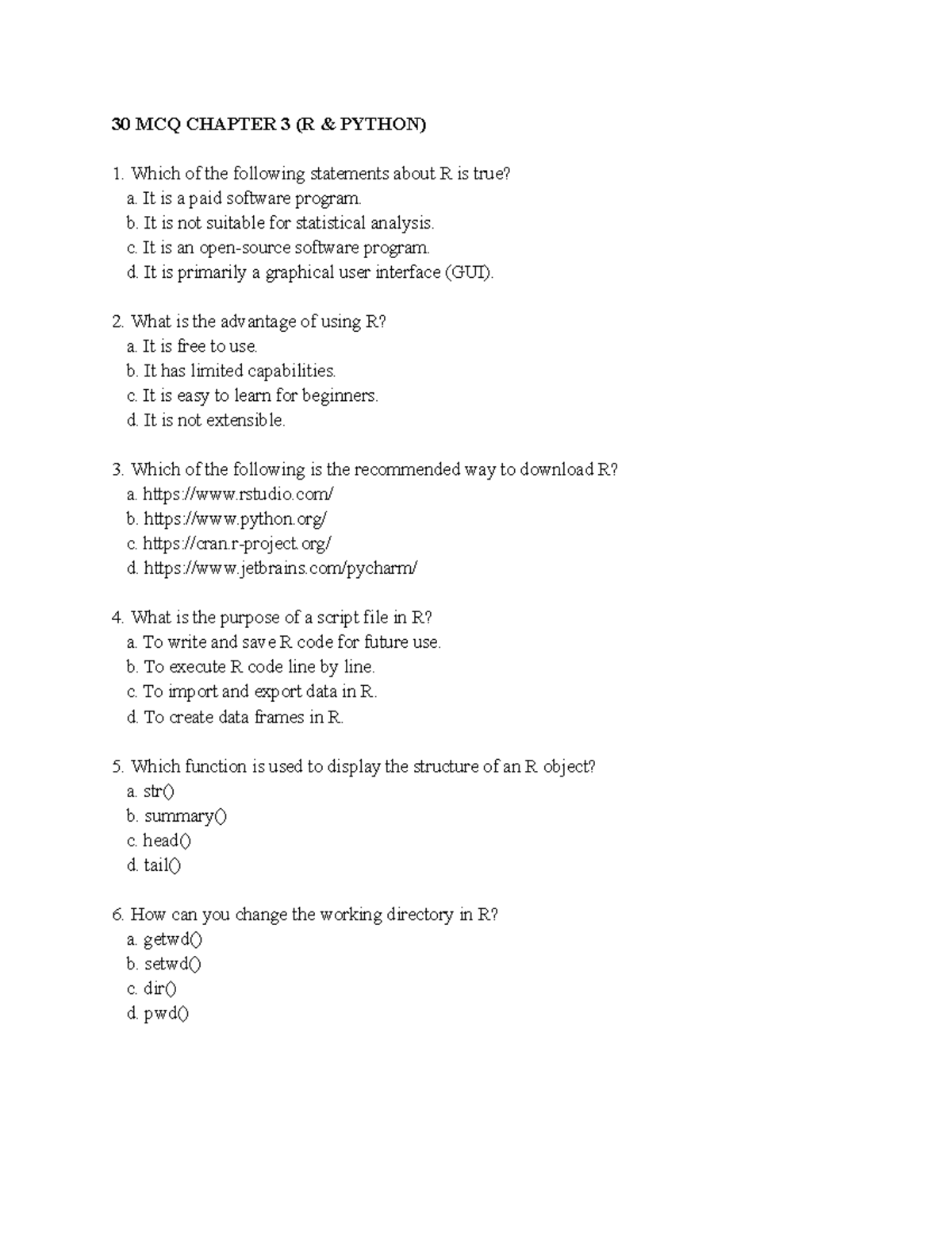 Ch3 R And Python 30 Mcq Chapter 3 R And Python Which Of The Following Statements About R Is