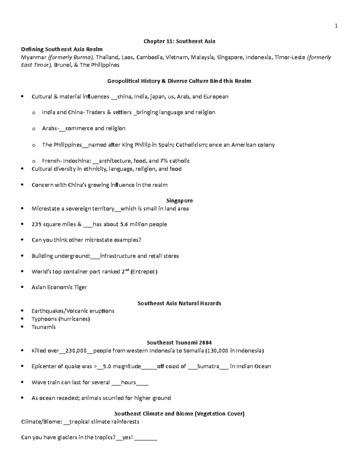 Ch 11 southeast asia - lecture notes - Defining Southeast Asia Realm ...