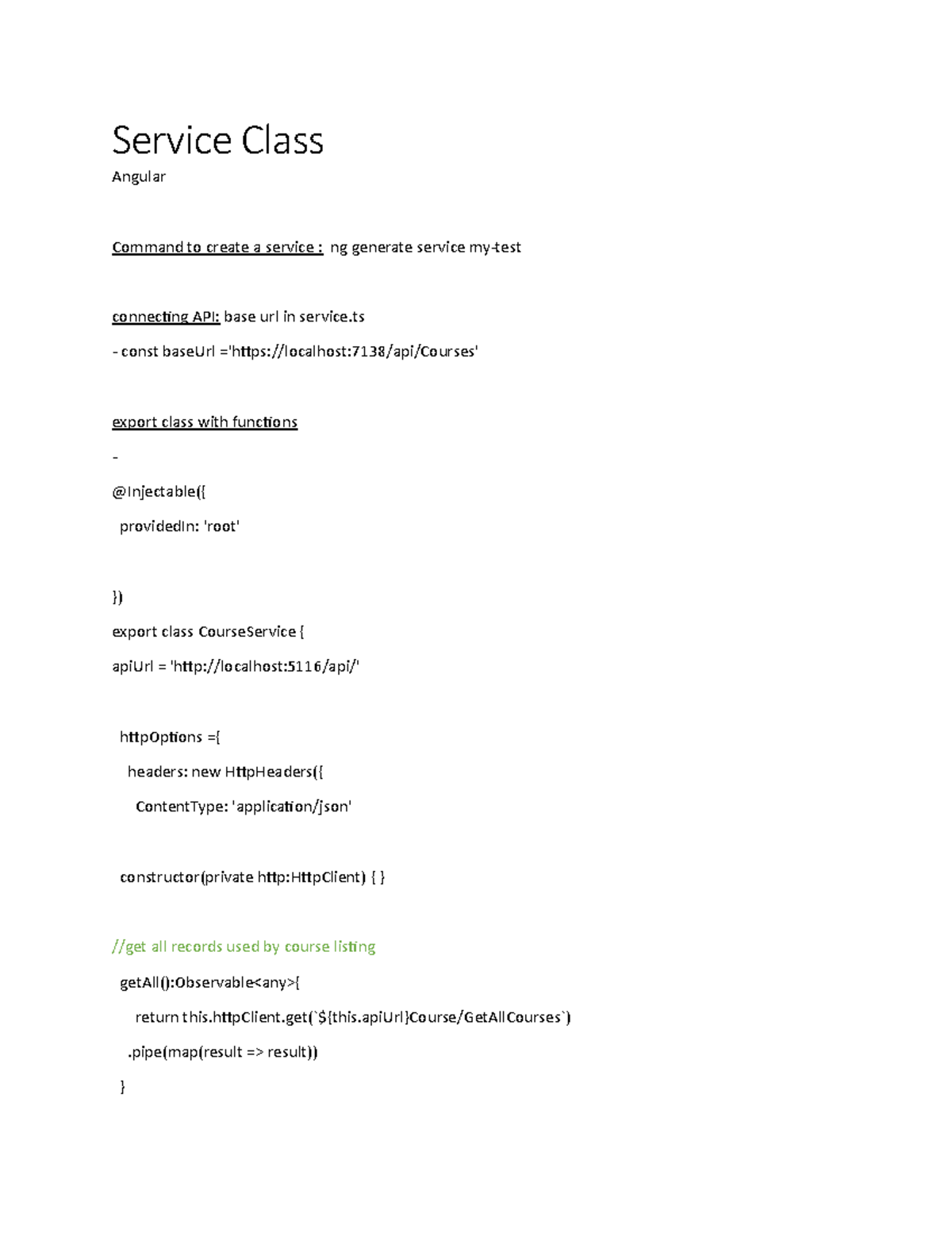 Angular Notes - Service Class Angular Command to create a service : ng ...