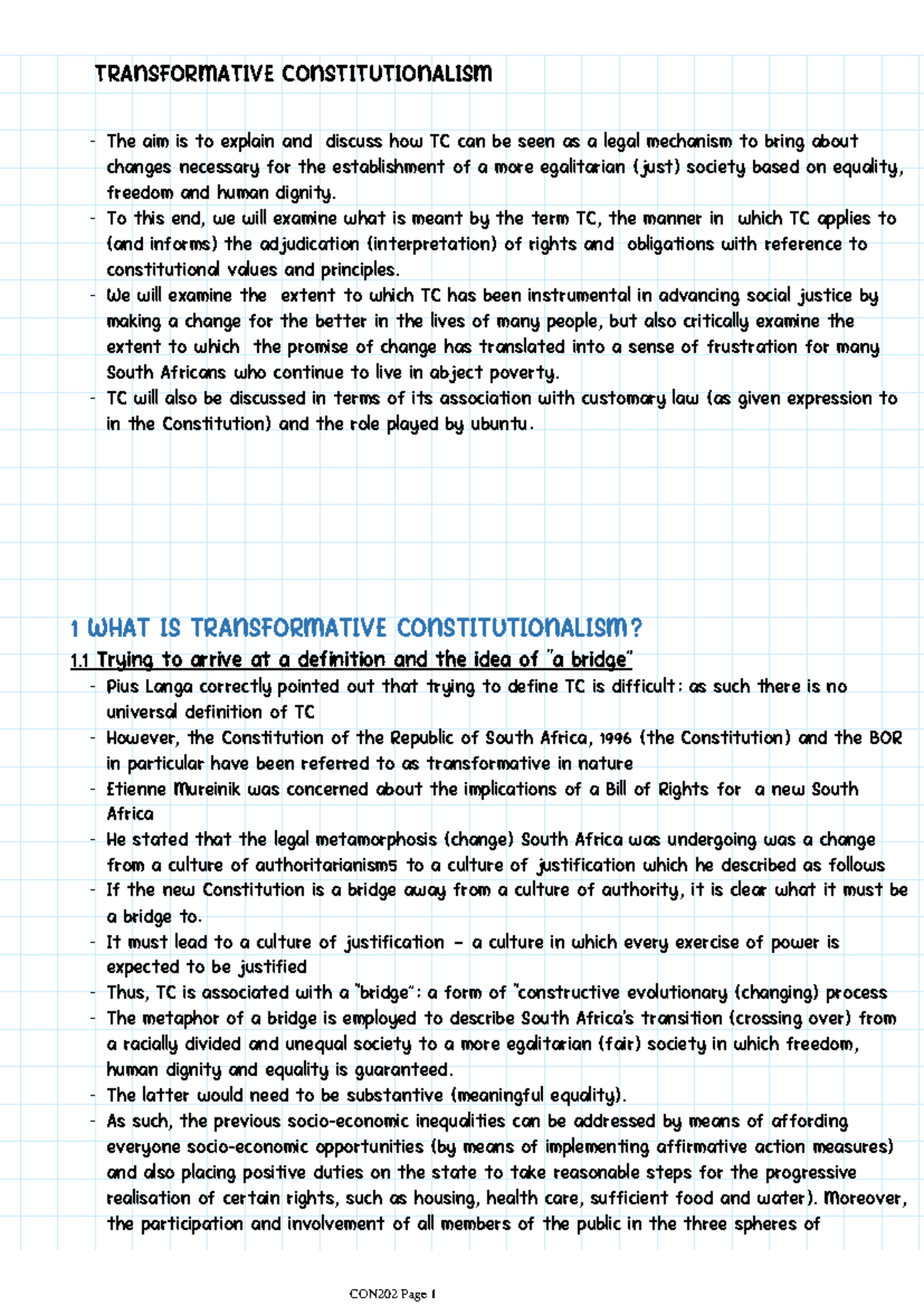 Transformative Constitutionalism - The aim is to explain and discuss ...