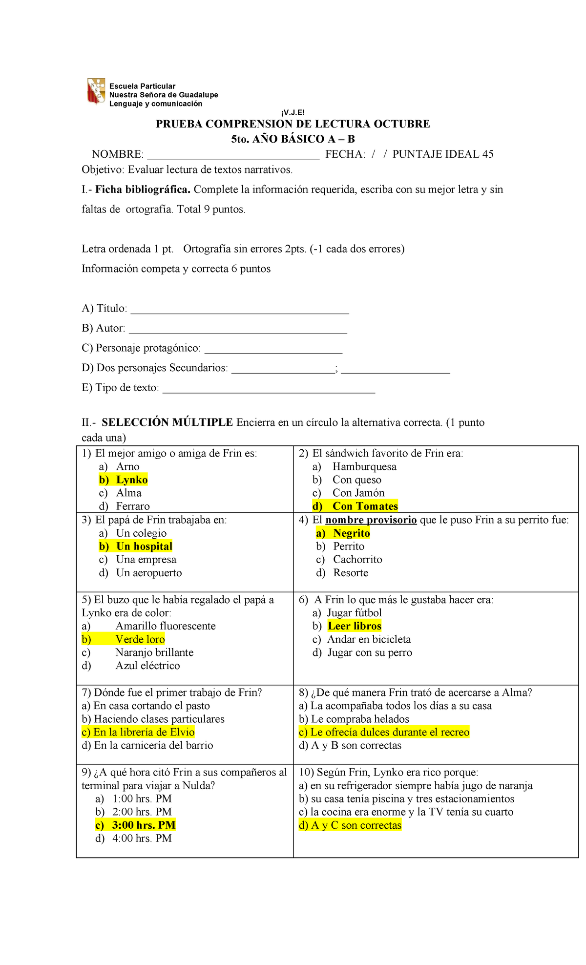 428754988 Prueba Frin Con Respuestas - Escuela Particular Nuestra ...