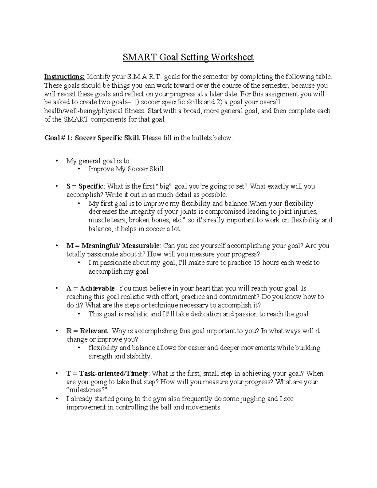SMART Goal Setting Worksheet - Studocu