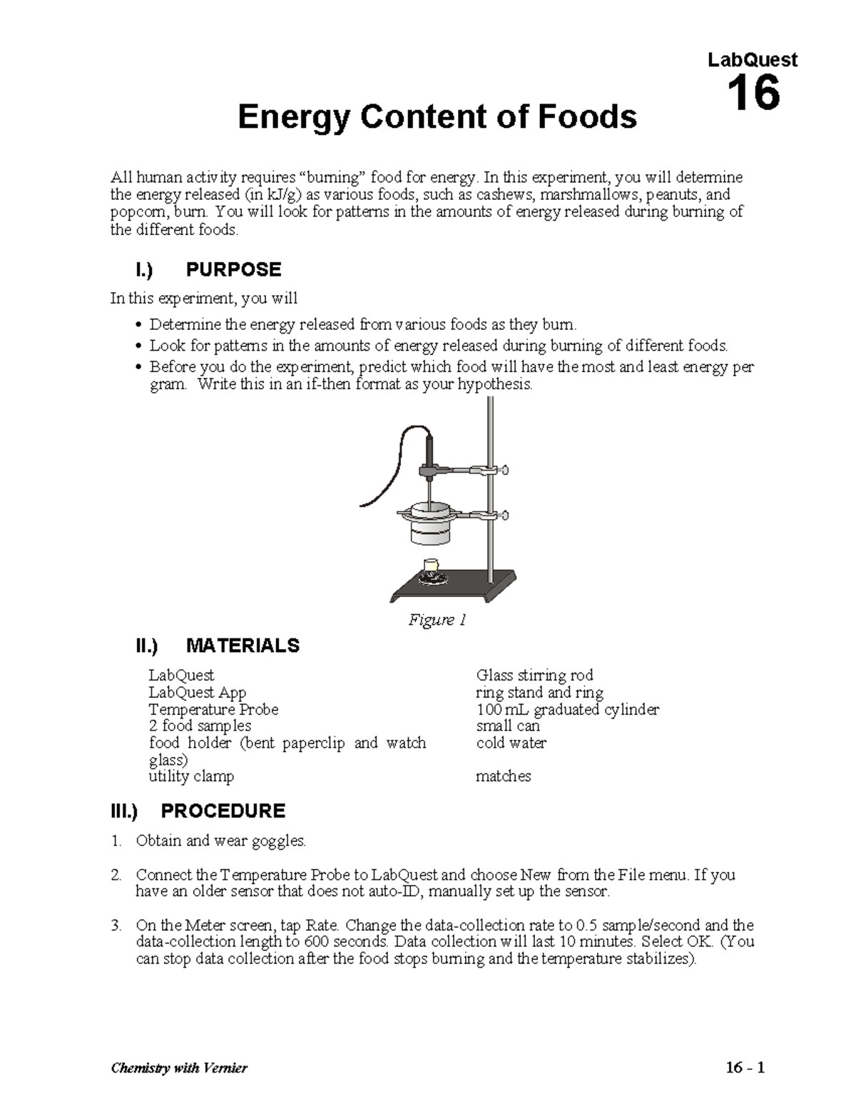 CC NGSS Energy of Foods LQ - Chemistry with Vernier 16 - 1 16 Energy ...