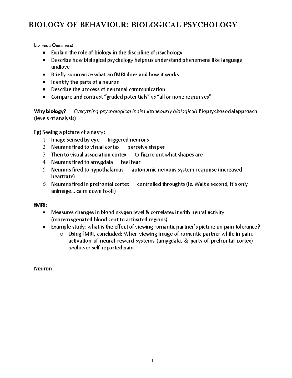 Biology of Behavior - BIOLOGY OF BEHAVIOUR: BIOLOGICAL PSYCHOLOGY ...