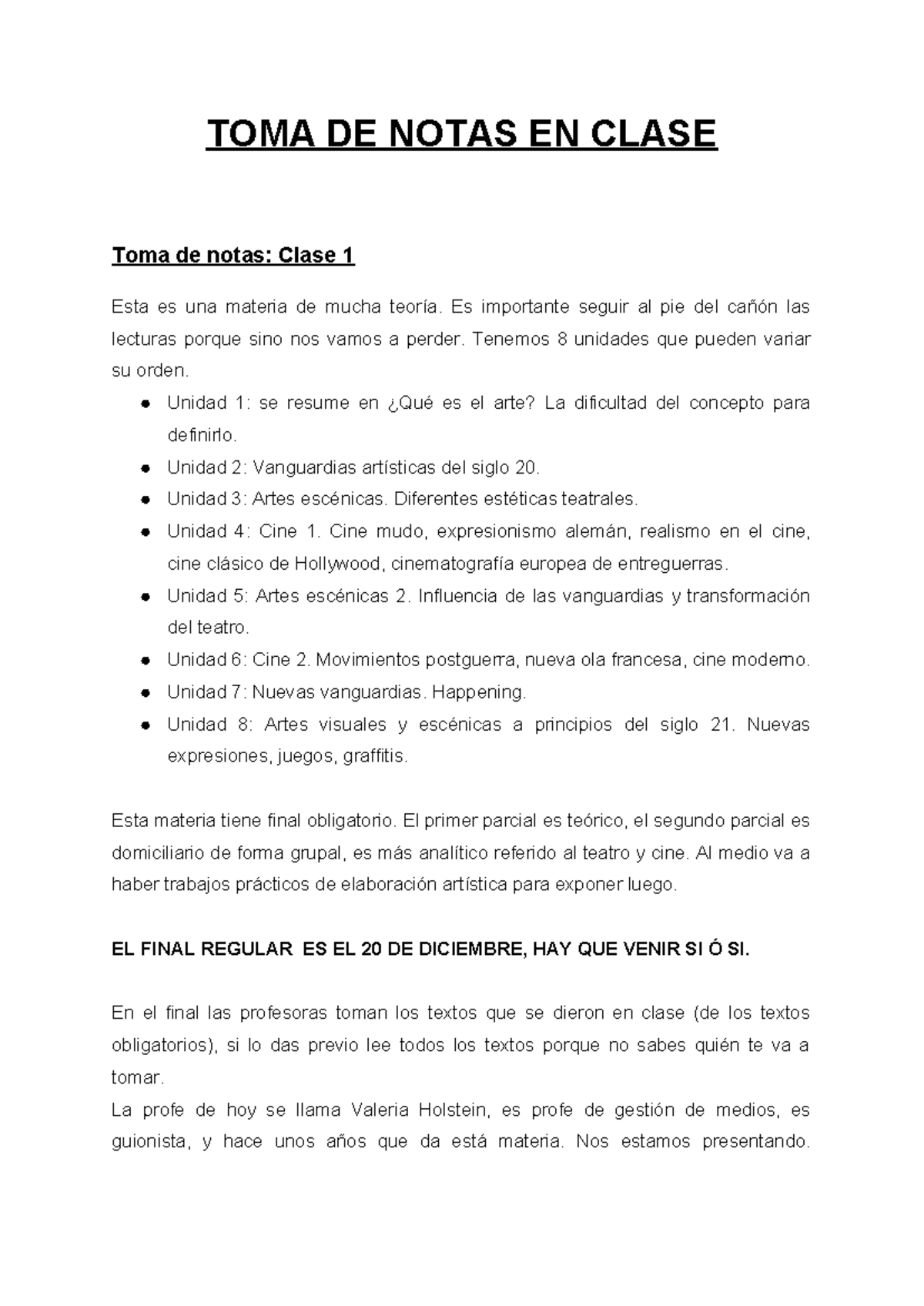 TOMA DE Notas EN Clase - TOMA DE NOTAS EN CLASE Toma de notas: Clase 1 ...