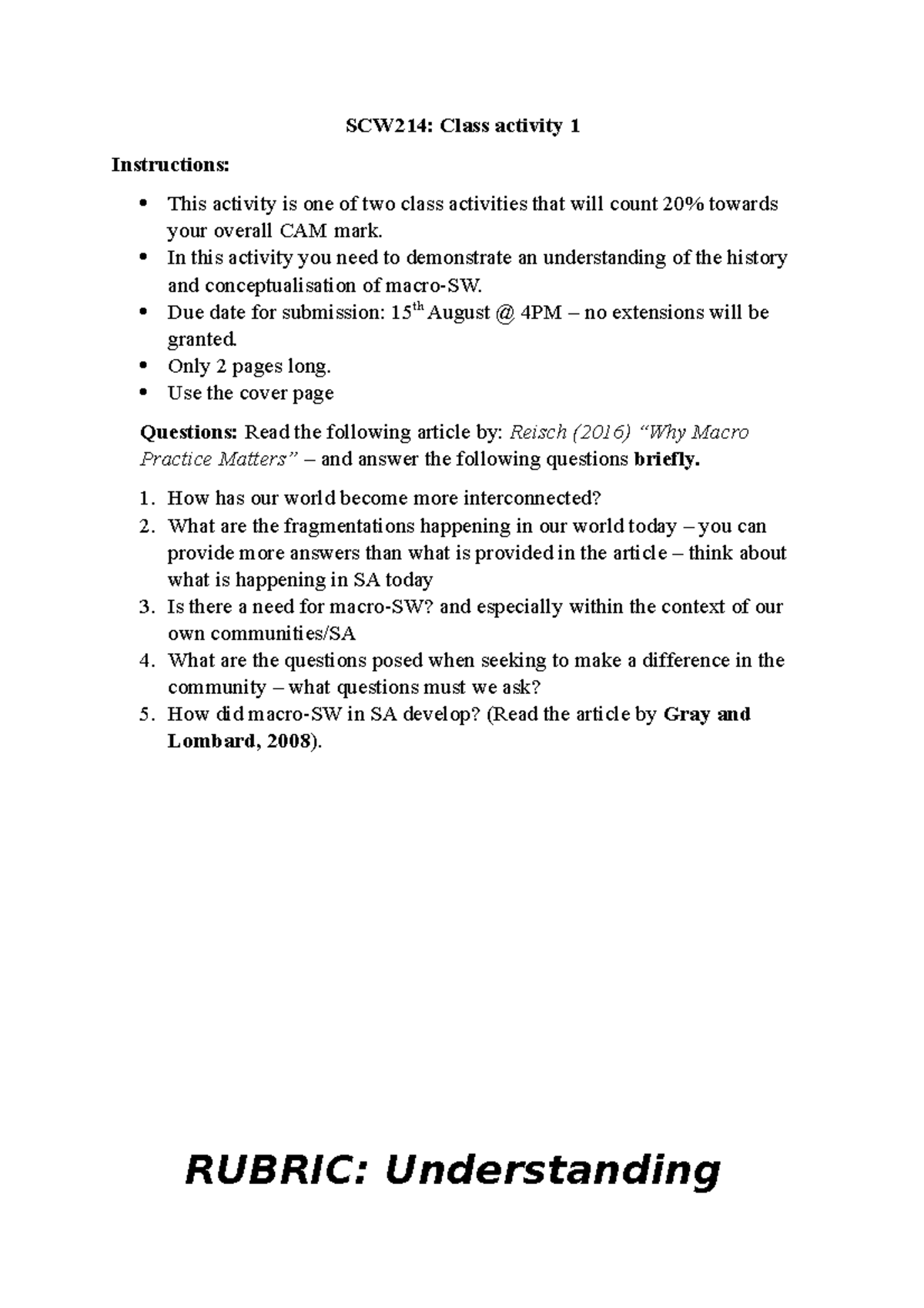 Activity 1 - SCW214 2 - tutorial 3 - SCW214: Class activity 1 ...