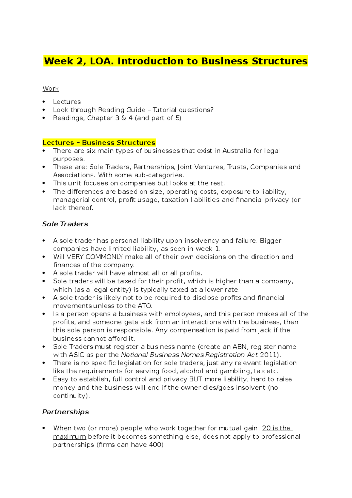 LOA^J Week 2 - Week 2 - Week 2, LOA. Introduction to Business ...