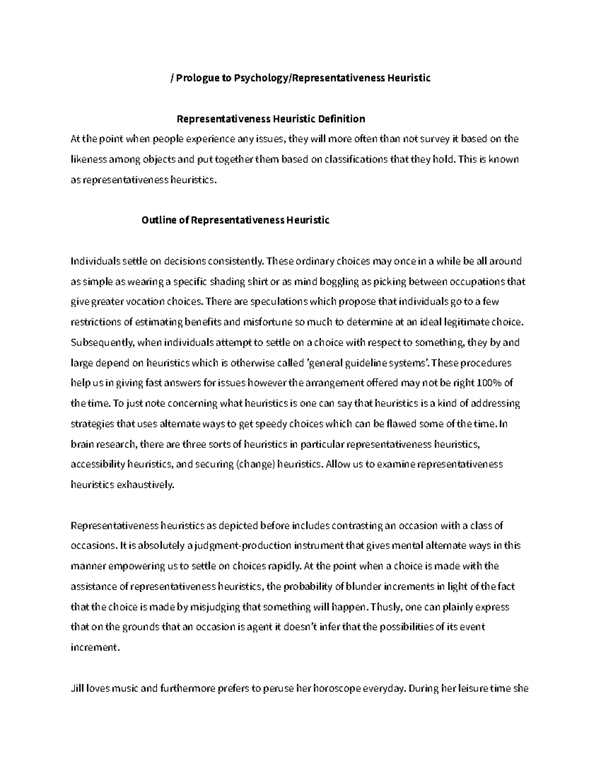 PSYCnotes Prologue to Psychology Representativeness Heuristic - BUSI ...