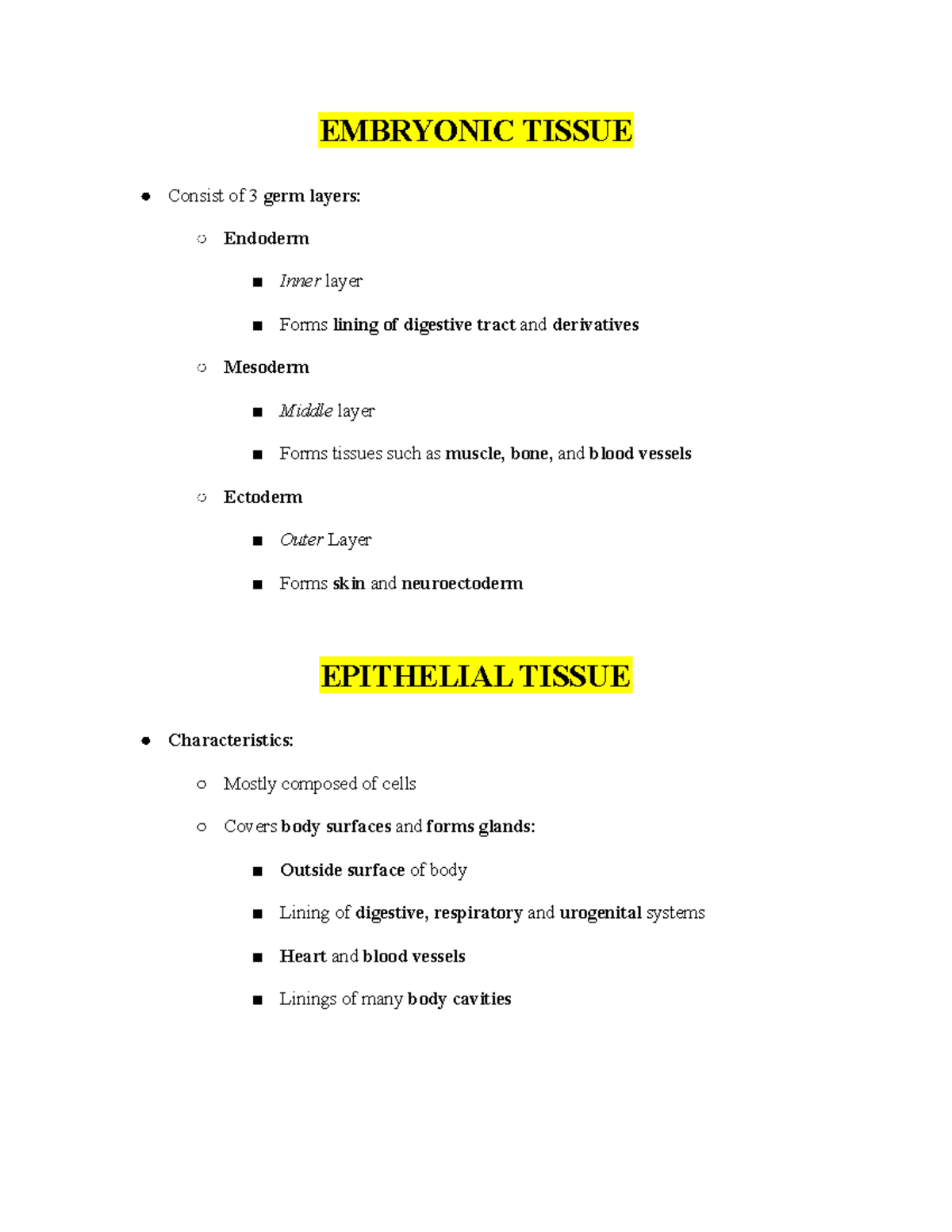 Anatomy and Physiology Chapter 4 Tissues Notes - EMBRYONIC TISSUE ...