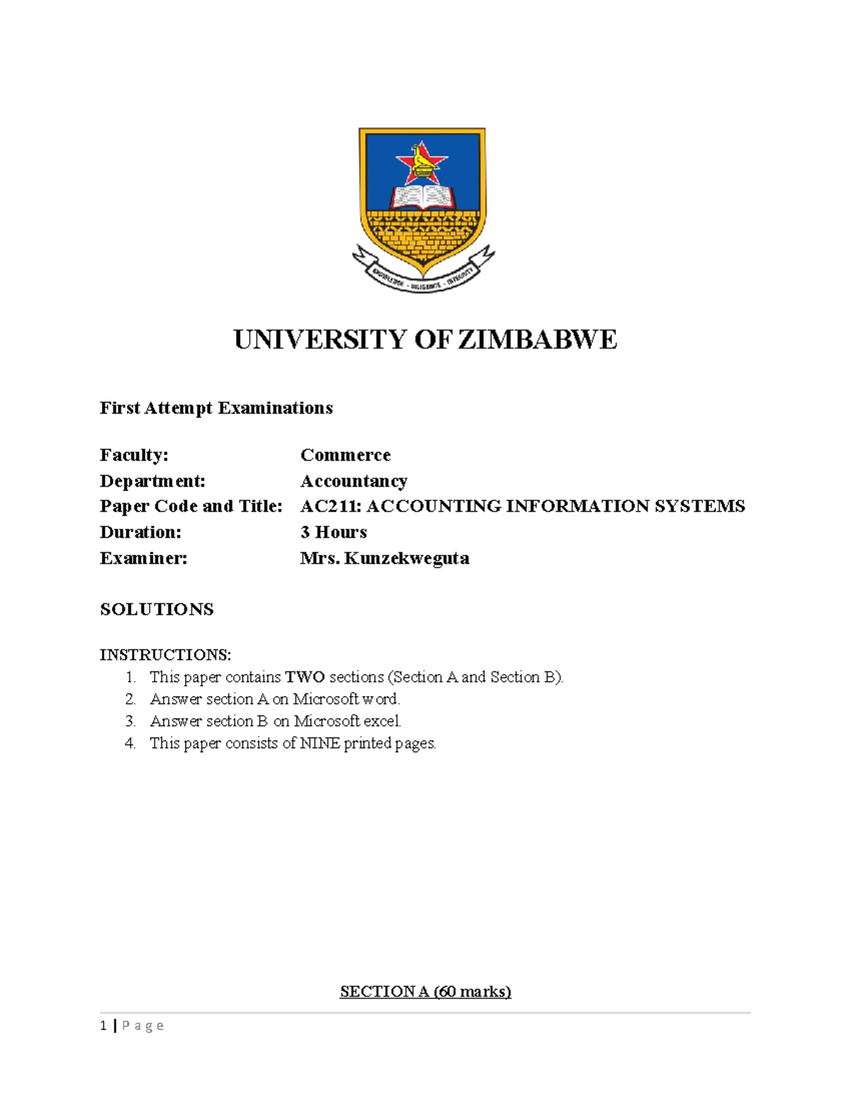 Sample/practice exam 2019, questions - UNIVERSITY OF ZIMBABWE First ...