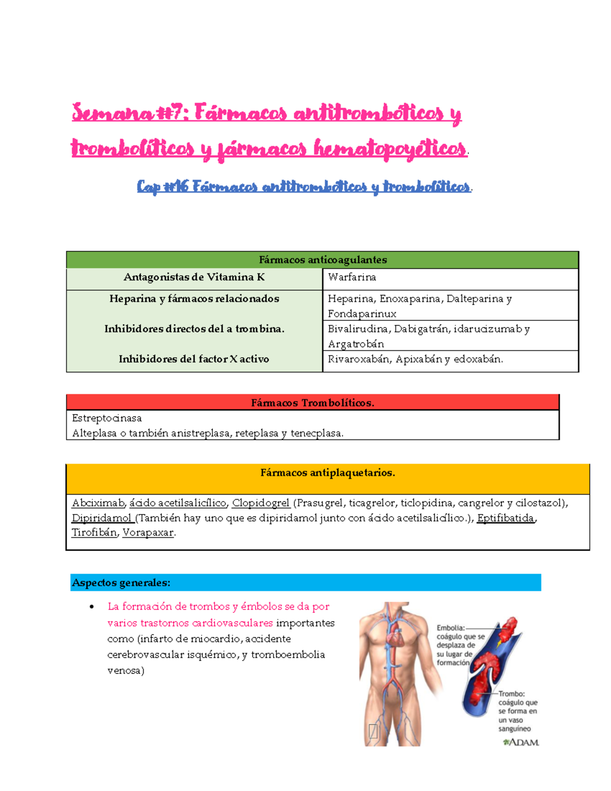 Clase 2do parcial - lo mejor - Semana #7: F·rmacos antitrombÛticos y ...