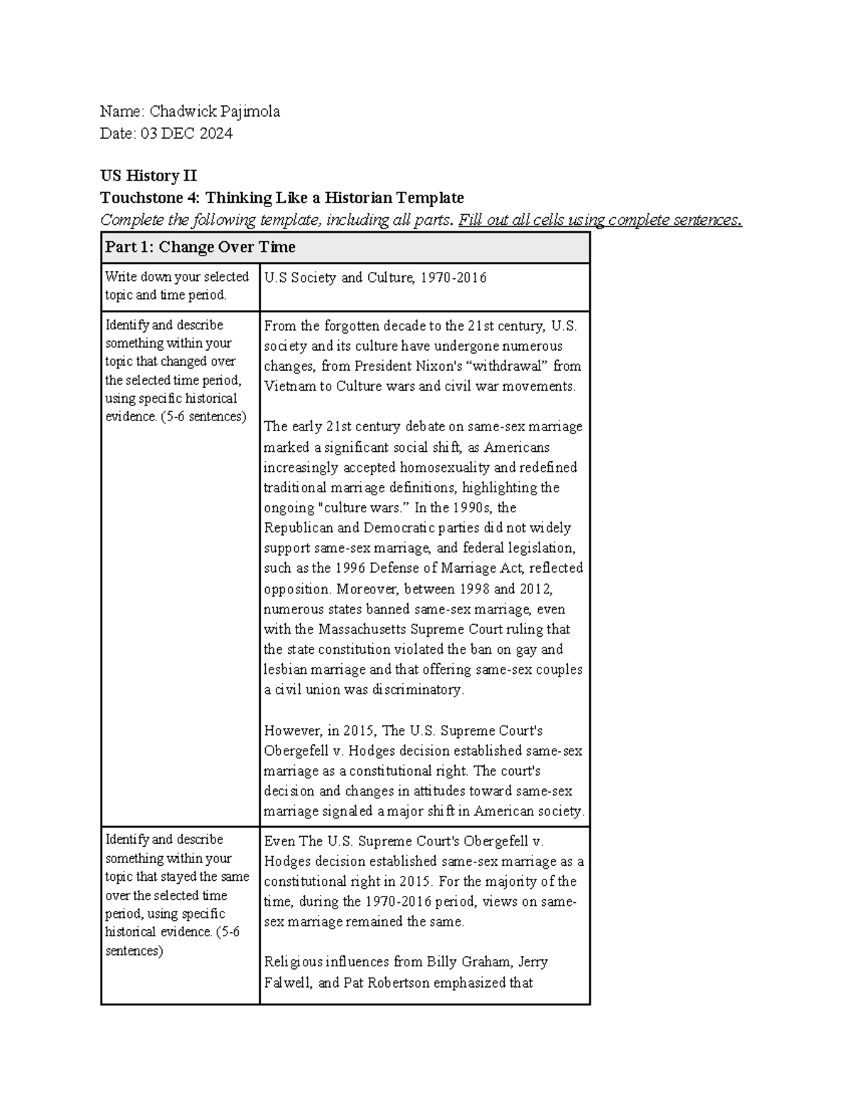 US History II Touchstone 4 Thinking Like a Historian Template (Chadwick ...