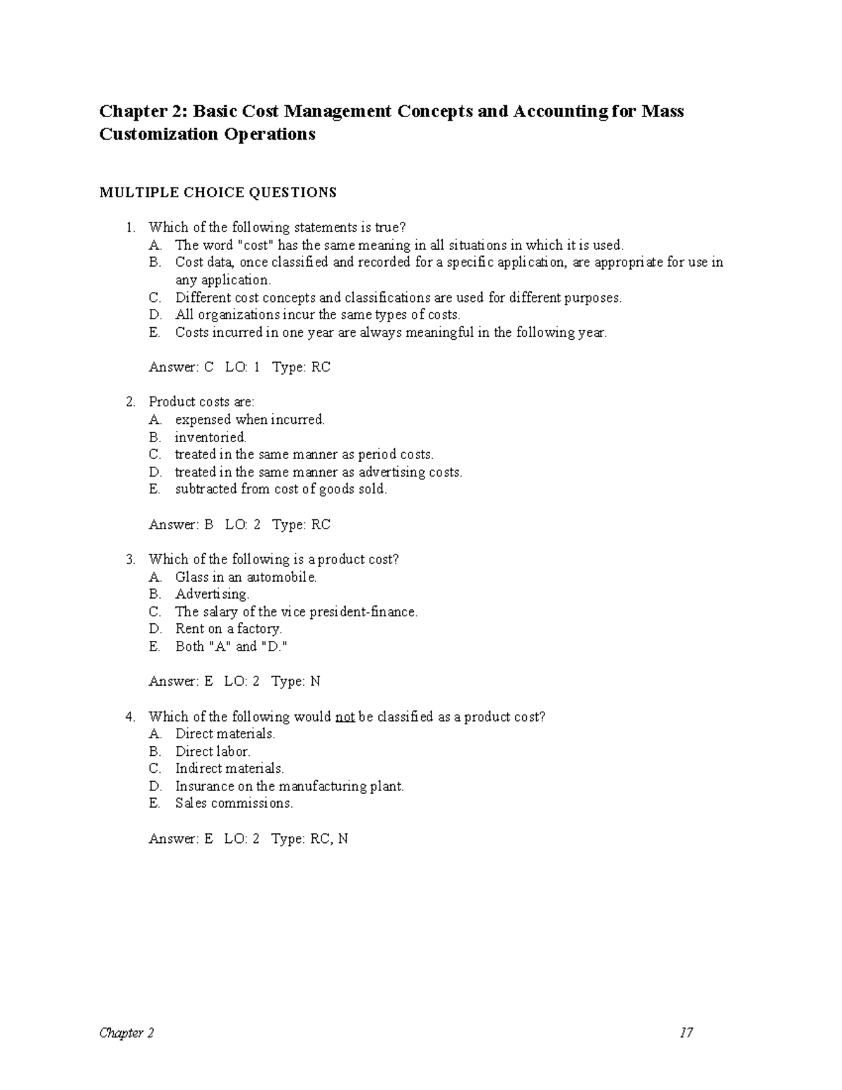 Chapter 02.Basic Cost Management Concepts and Accounting for Mass ...