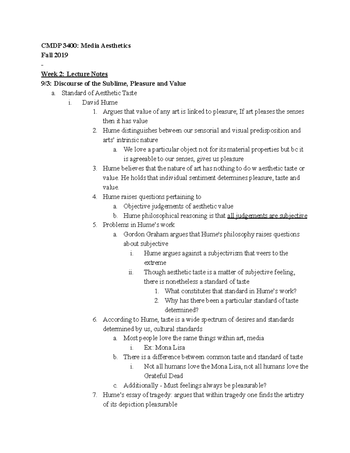 CMDP 3400: media aesthetics lecture notes, weeks 1-8 - CMDP 3400: Media ...