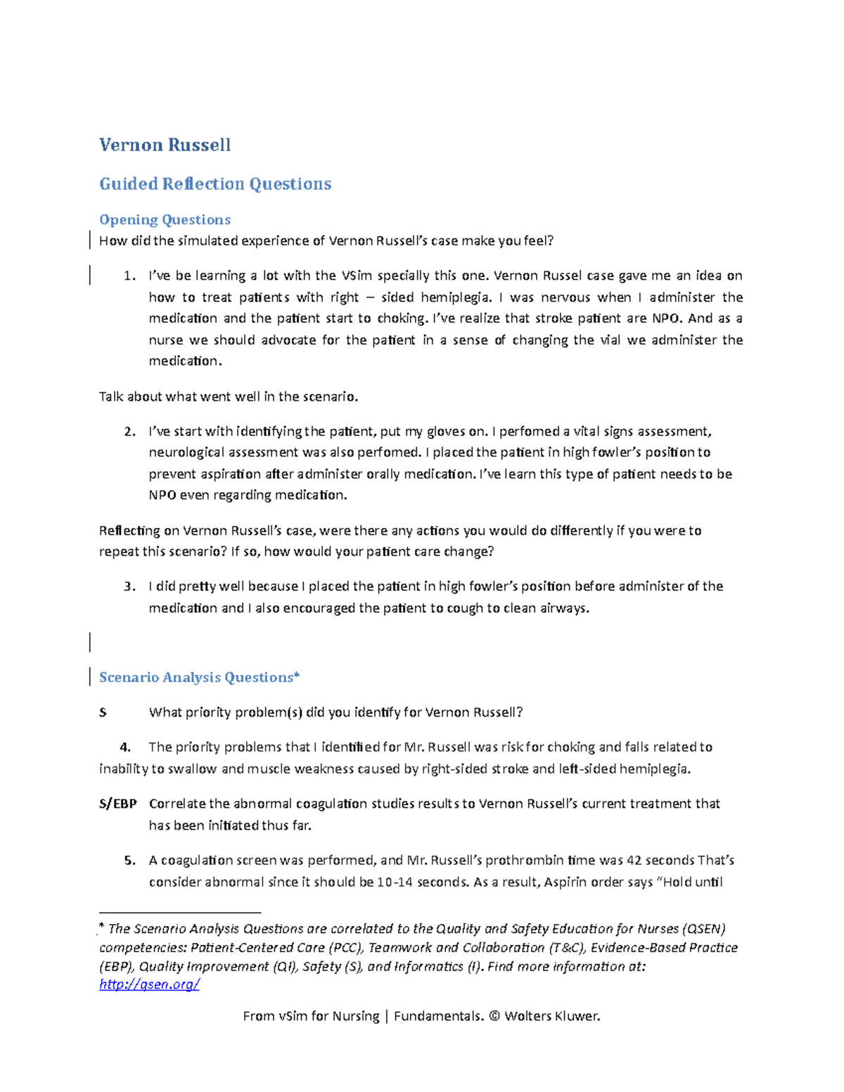 Vernon debrief - Vernon Russell Guided Reflection Questions Opening ...