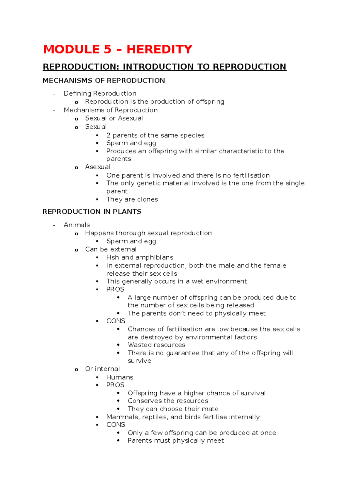 2022 BIO Notes - MODULE 5 – HEREDITY REPRODUCTION: INTRODUCTION TO ...