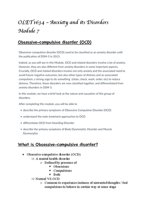 OLET1634 Module 6 Notes - OLET1634 – Anxiety and its Disorders Module 6 ...