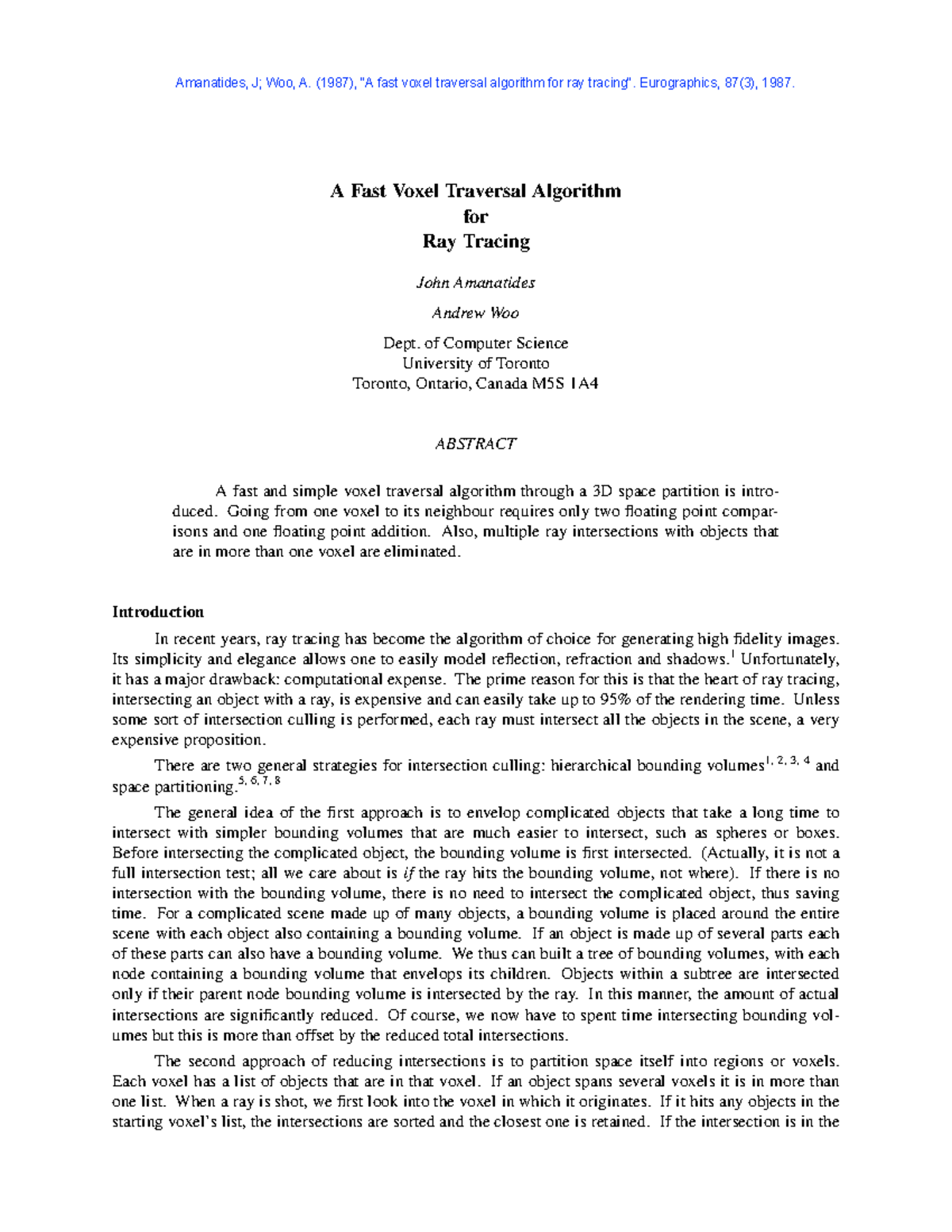 87 Amanatides algorithm - A Fast Voxel Traversal Algorithm for Ray ...