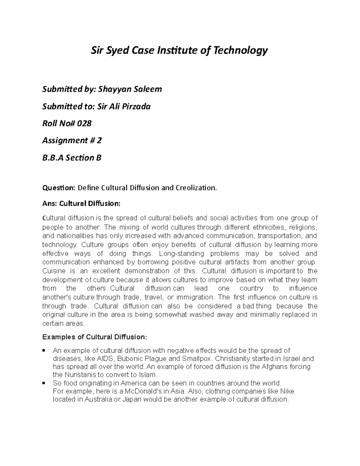 Sociology assignment 2 028 - Sir Syed Case Institute of Technology ...