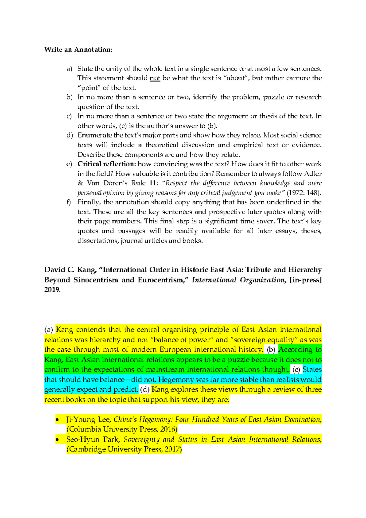 Adam Lockyer Example of Note taking 2 - Write an Annotation: a) State ...