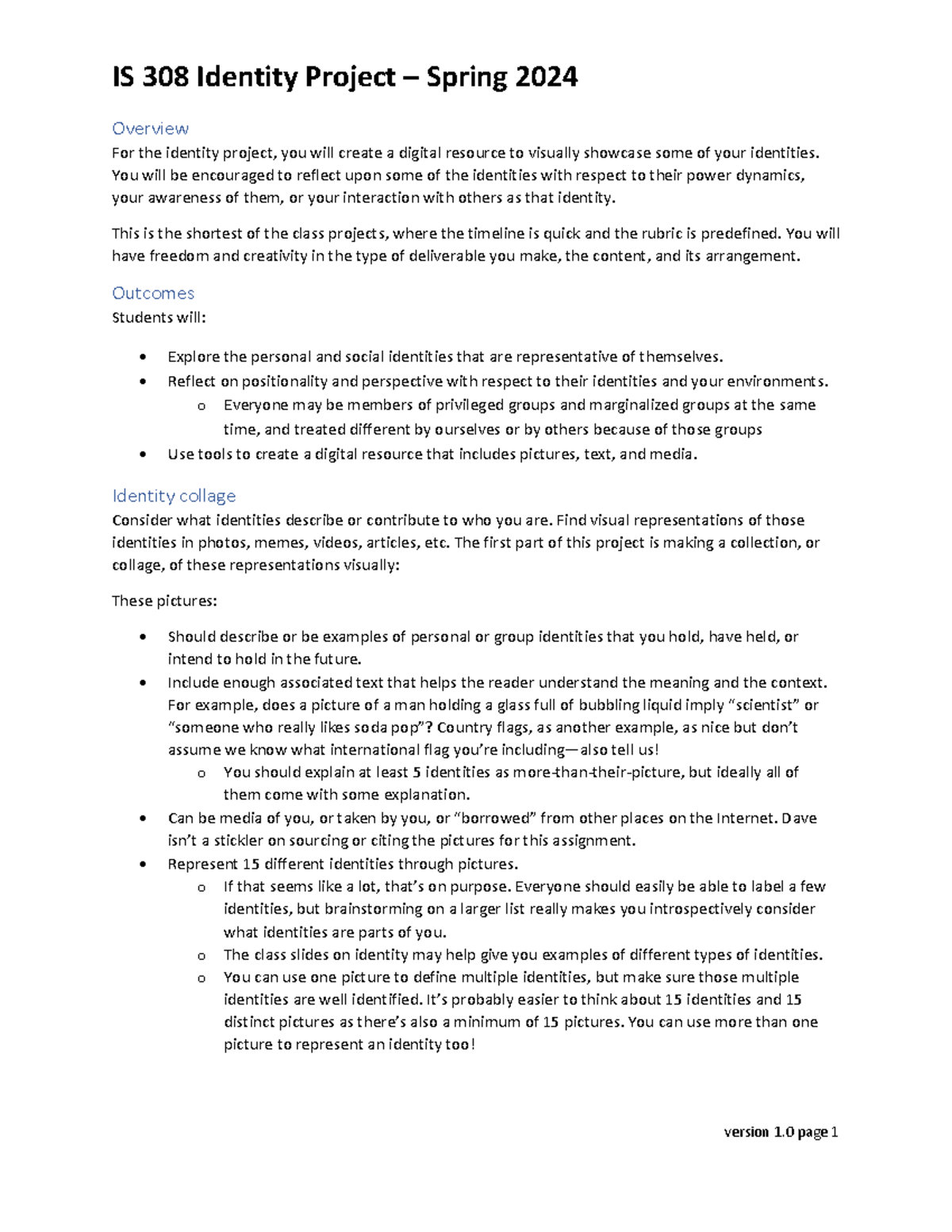 Identity-project-v1 - Identity project for IS 308 - Overview For the ...