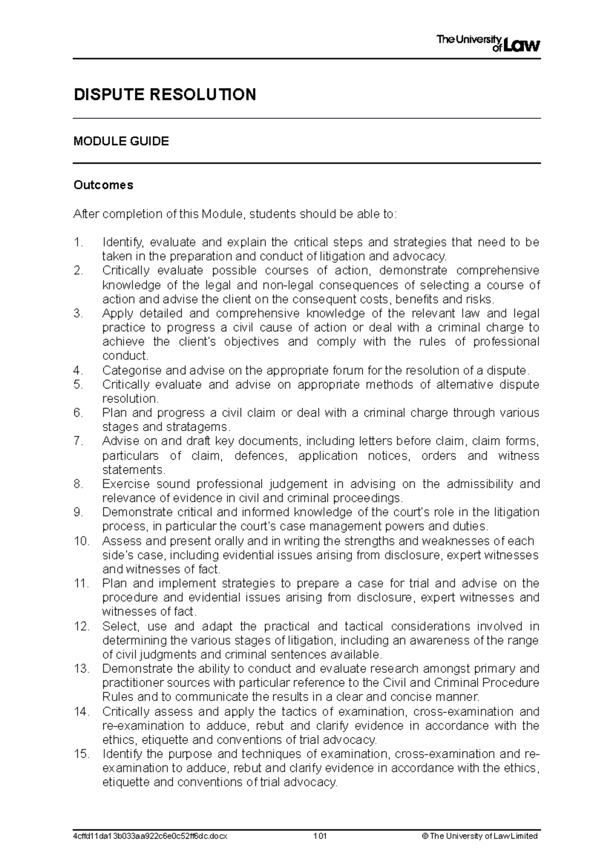 2223 dis ce01 module guide - DISPUTE RESOLUTION MODULE GUIDE Outcomes ...