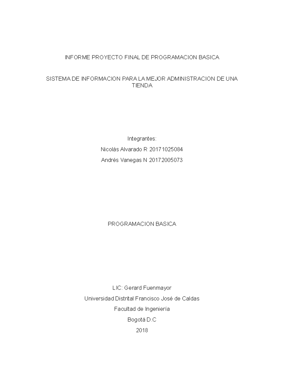 Informe Proyecto Final DE Programacion B - INFORME PROYECTO FINAL DE ...