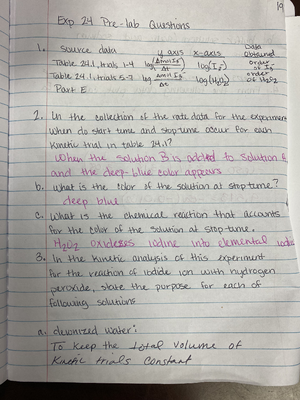 Exp 24 Rate Law Lab Report Full - Experiment 24: A Rate Law and ...