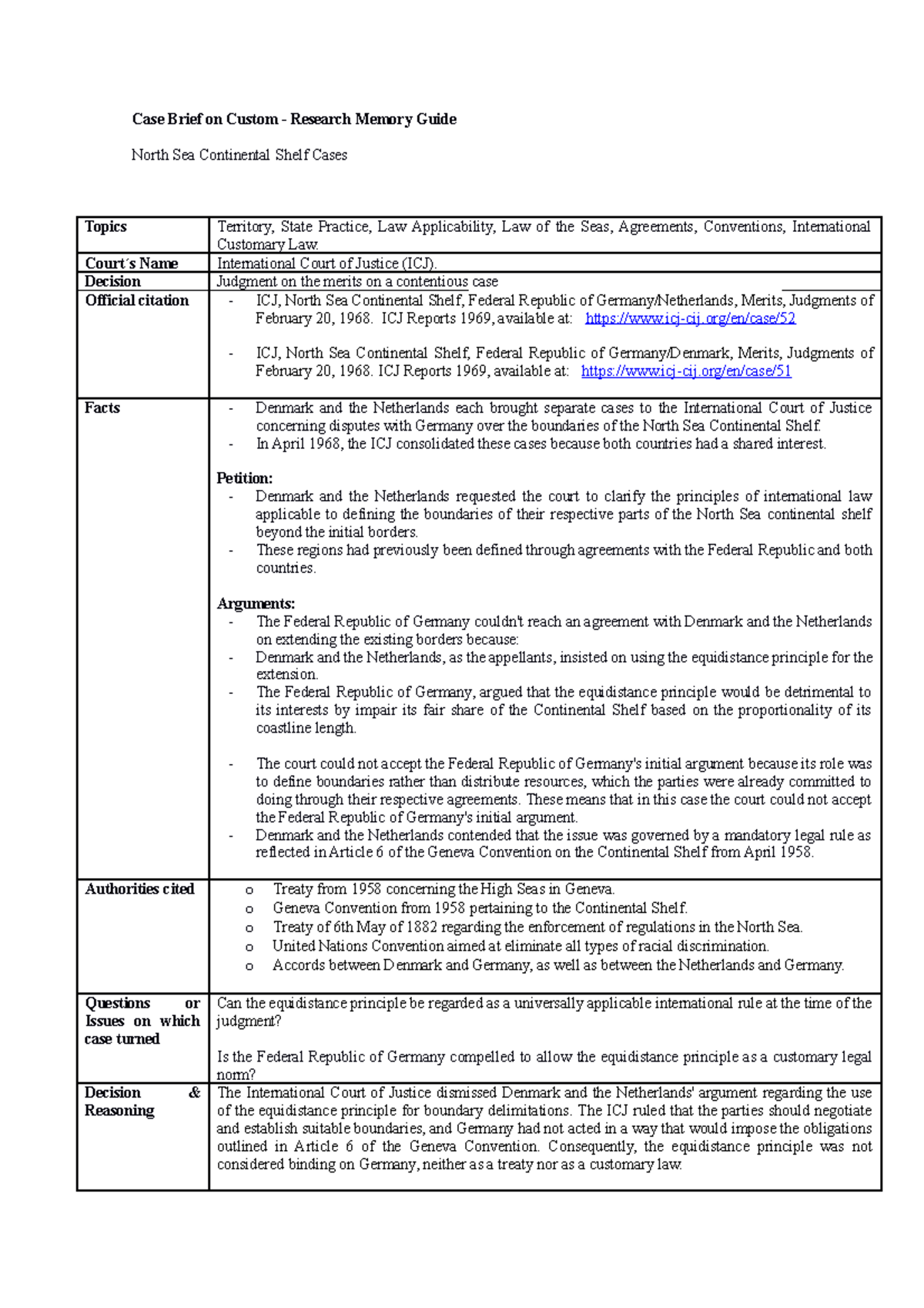 Case Brief - Court ́s Name International Court of Justice (ICJ ...
