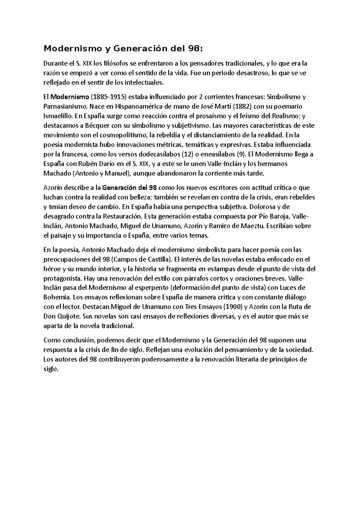 Tema 1; modernismo y generación del 98 - Modernismo y Generación del 98: Durante el S. XIX los ...