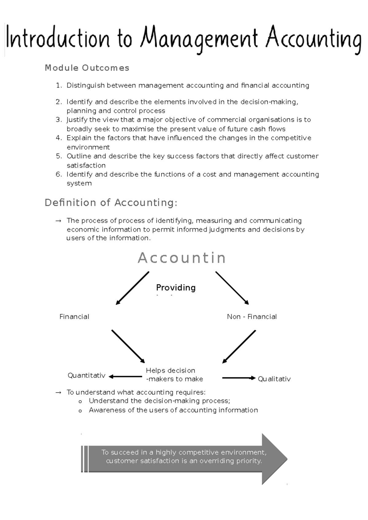 Introduction to Management Accounting Notes - Module Outcomes ...