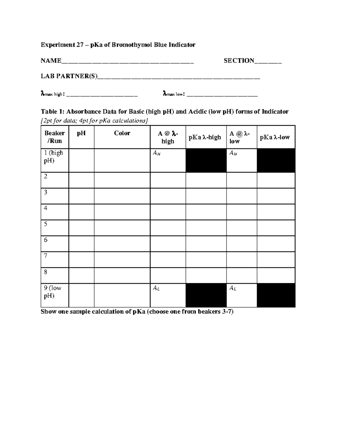 Experiment 27 Report - practice lab - Experiment 2 7 – pKa of ...