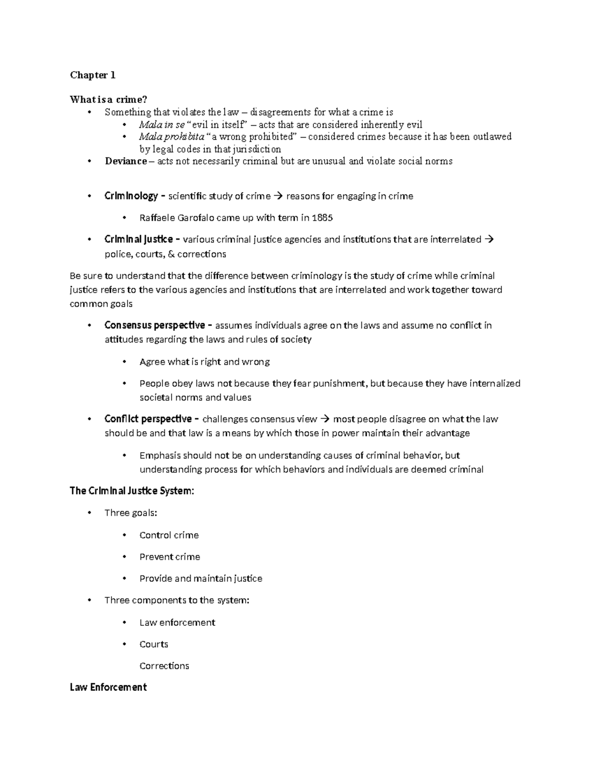 Chapter 1 Criminology - Class notes - Chapter 1 What is a crime ...