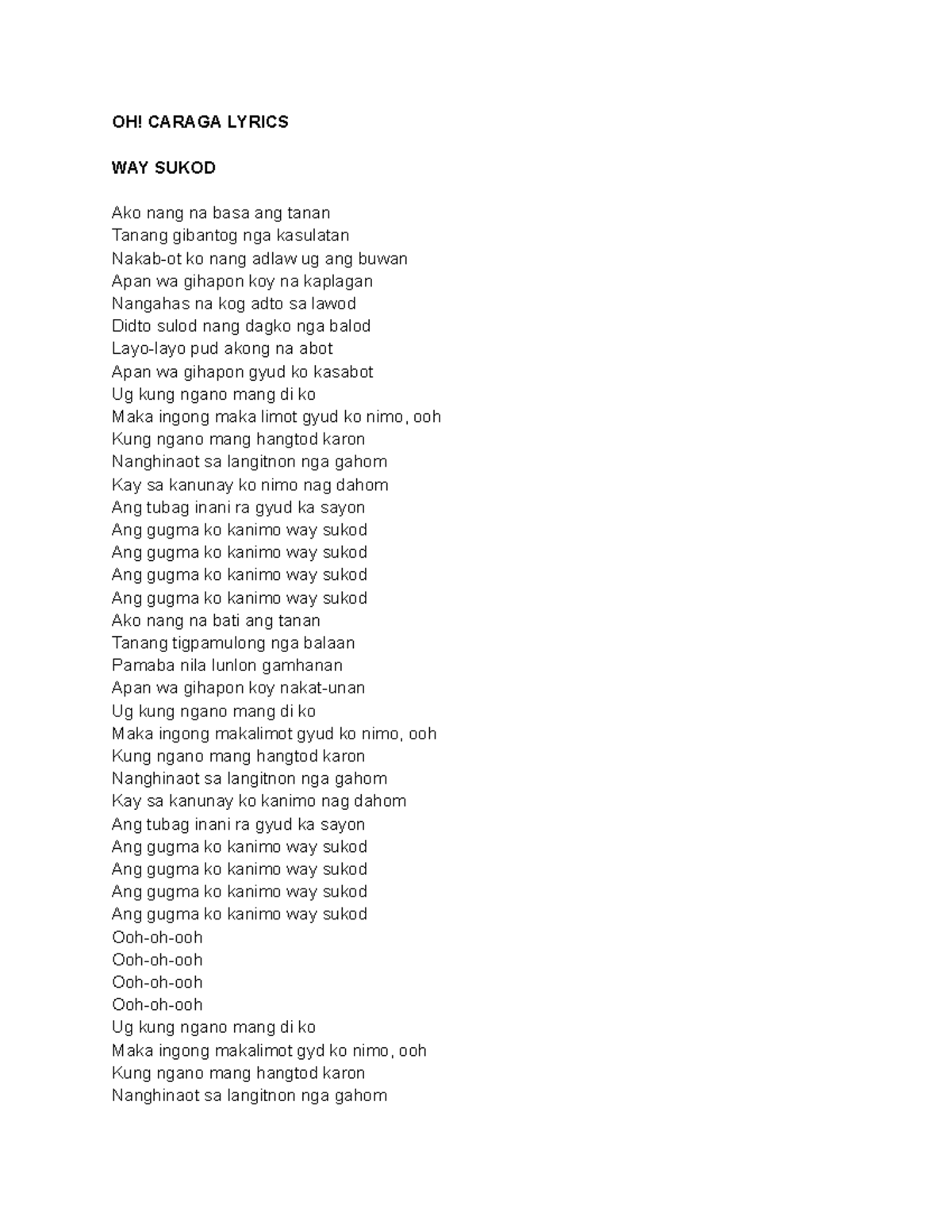 OH- Caraga- Lyrics - These are just not my papers - OH! CARAGA LYRICS ...