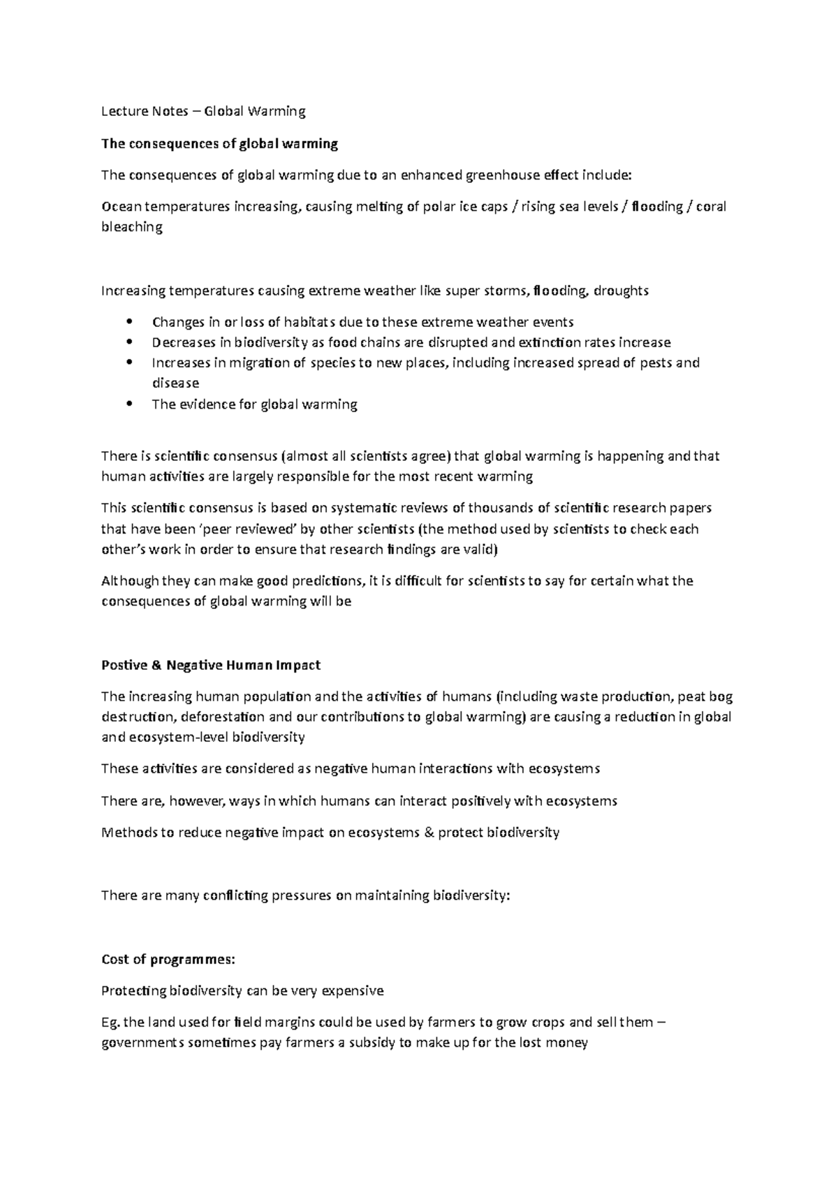 Lecture Notes - Positive and Negative Human Impact - Lecture Notes ...