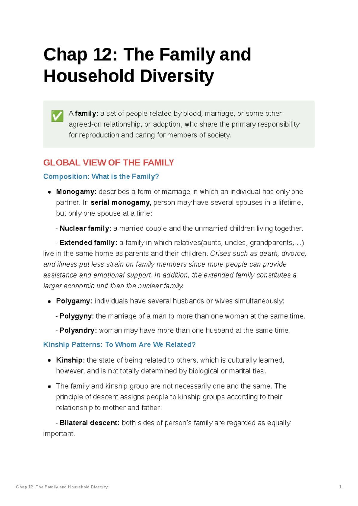 Chap 12 The Family and Household Diversity - GLOBAL VIEW OF THE FAMILY ...