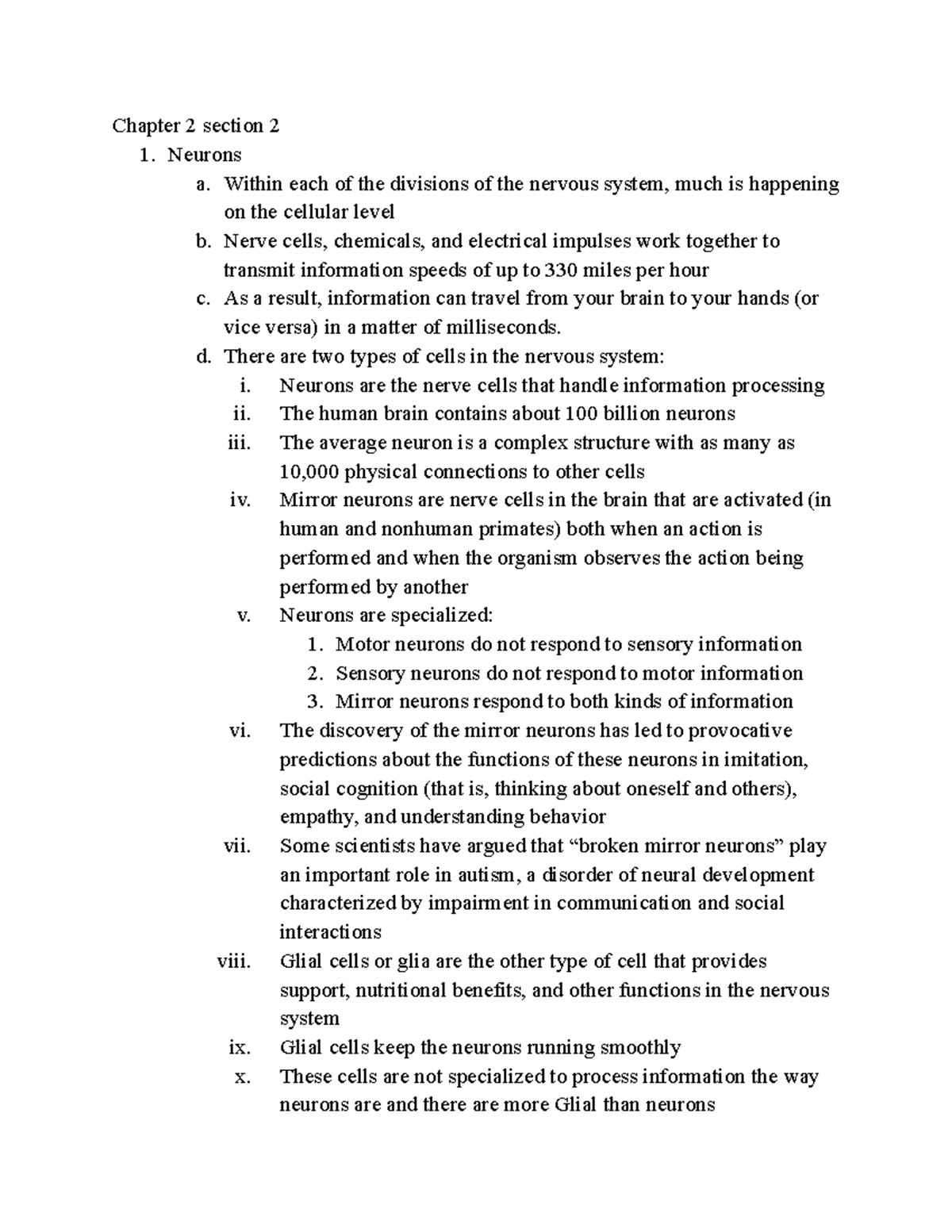 Introduction to psychology notes 9 - Chapter 2 section 2 1. Neurons a ...