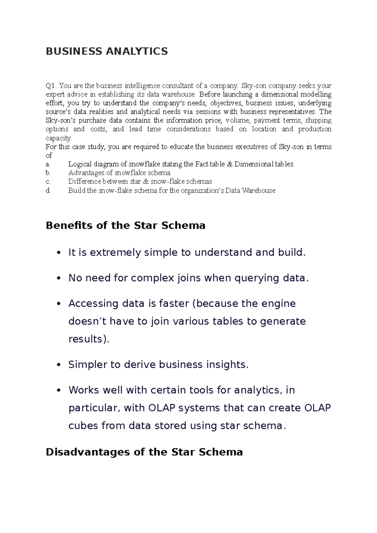 Business Analytics - ANS - BUSINESS ANALYTICS Q1. You are the business ...