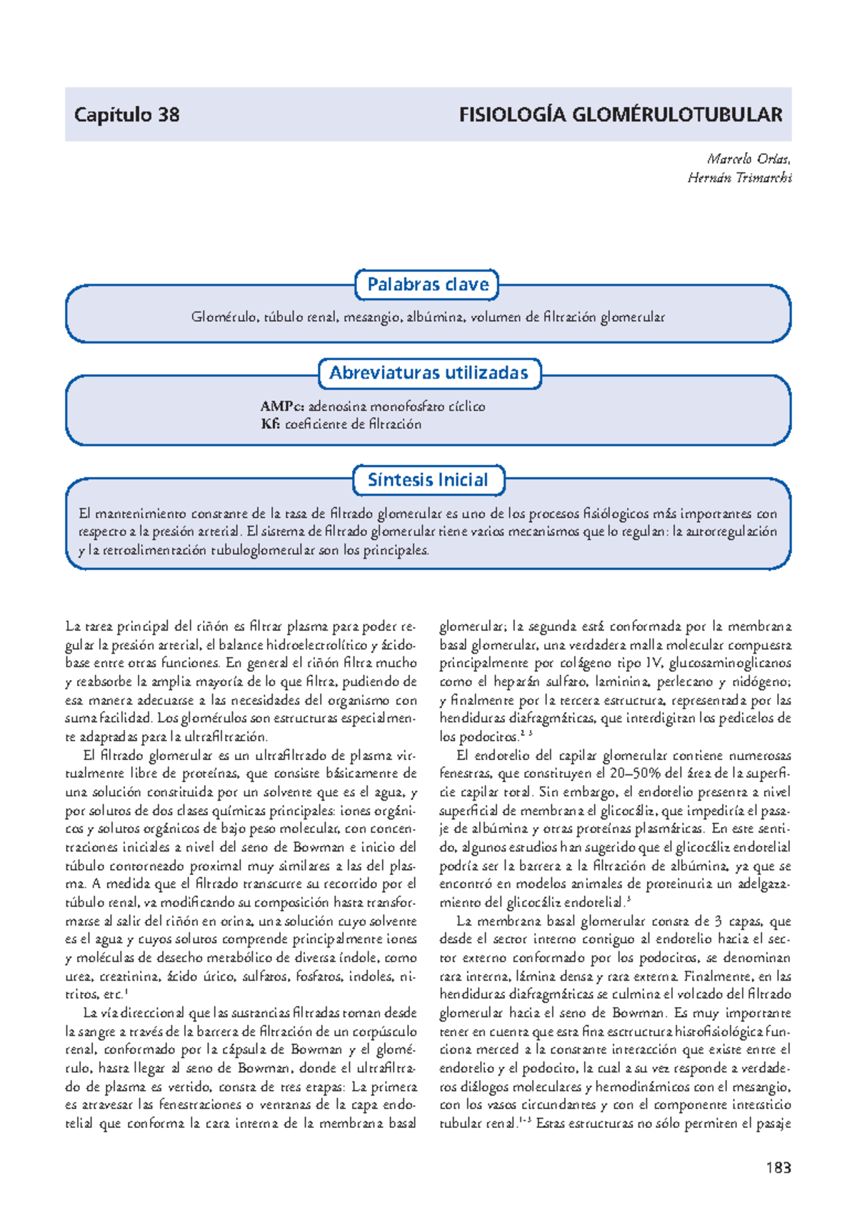Cap - 183 Capítulo 38 FISIOLOGÍA GLOMÉRULOTUBULAR Marcelo Orías, Hernán ...