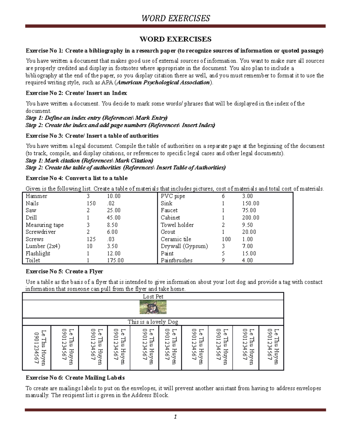 WORD Exercises 2021 - practice - WORD EXERCISES WORD EXERCISES Exercise ...